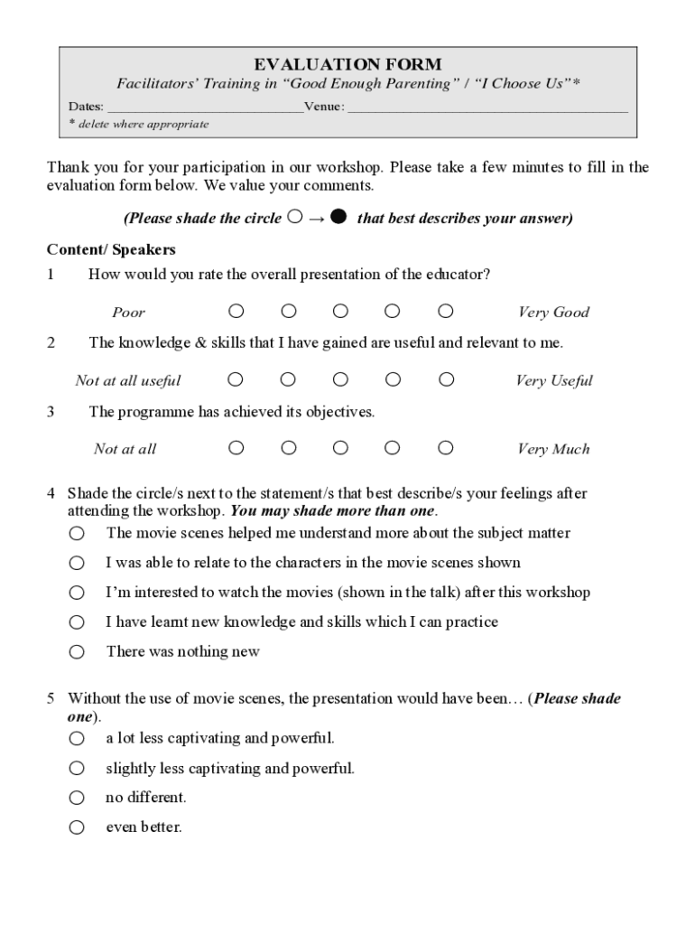 Fillable Online Facilitators Training Evaluation Form Ver2014-12.doc Fax Email Print - pdfFiller