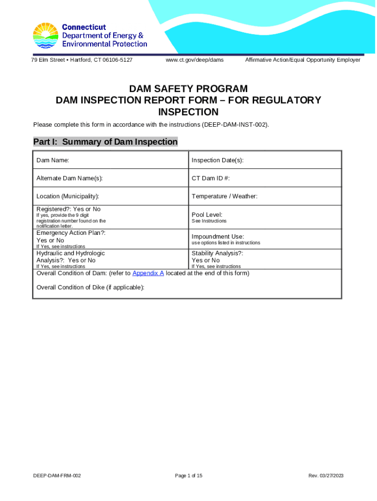 INSTRUCTIONS FOR DAM INSPECTION REPORT ... Doc Template | pdfFiller