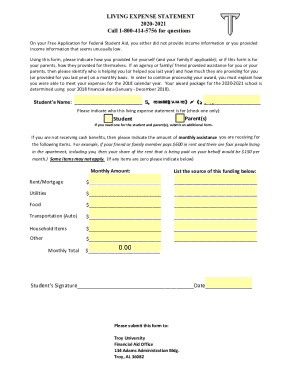 Fillable Online LIVING EXPENSE STATEMENT Student's ... Fax Email Print ...