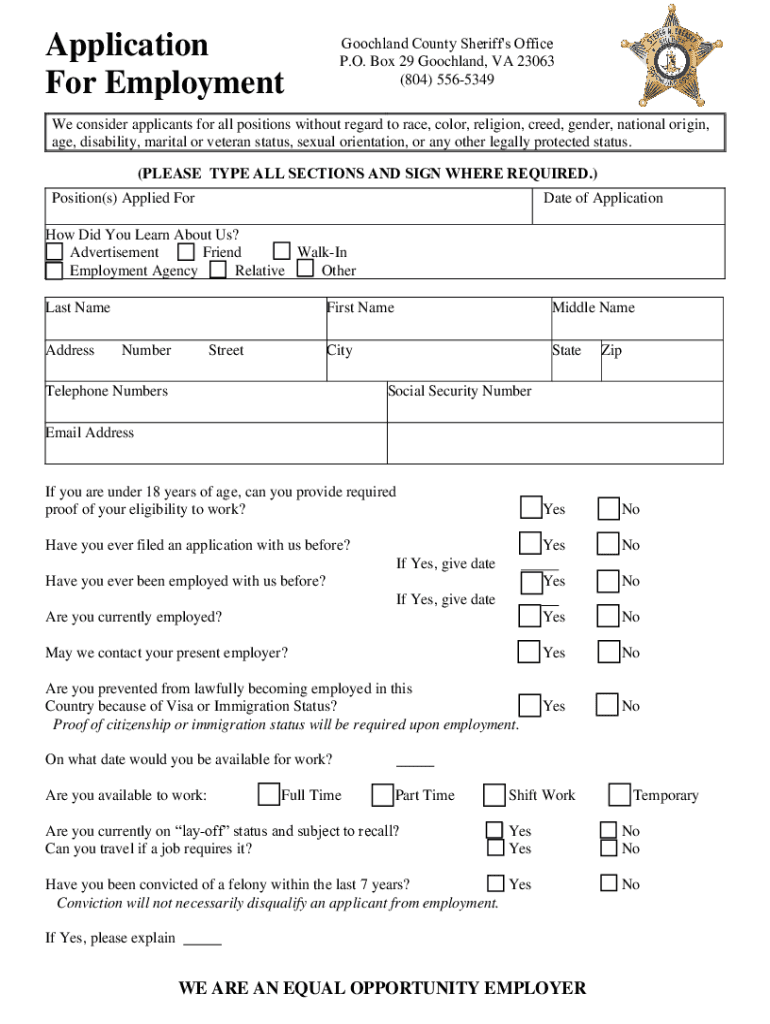 Fillable Online Goochland County Sheriff's Office Fax Email Print - pdfFiller