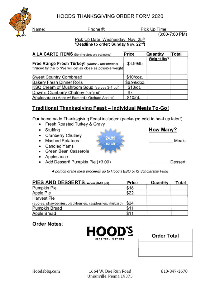 Fillable Online HOOD'S CHRISTMAS HOLIDAY ORDER FORM Fax Email Print ...