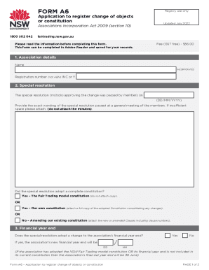 Fillable Online Fillable FORM A6: Application to register change of ...
