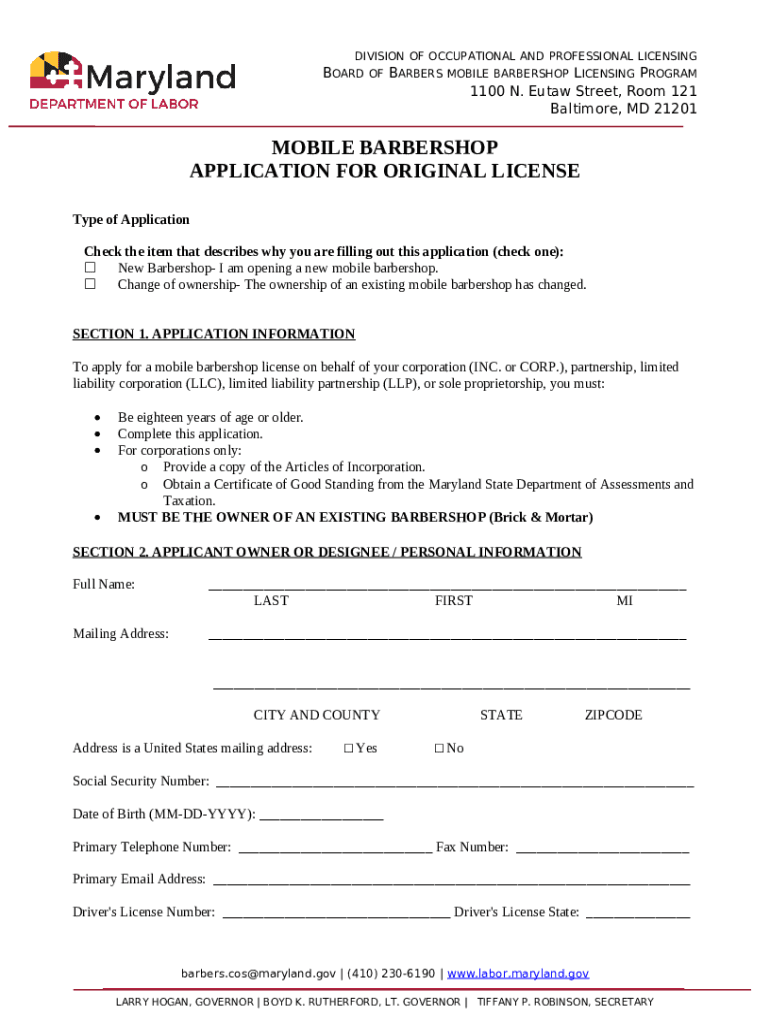 mobile barbershop application for original license Doc Template | pdfFiller