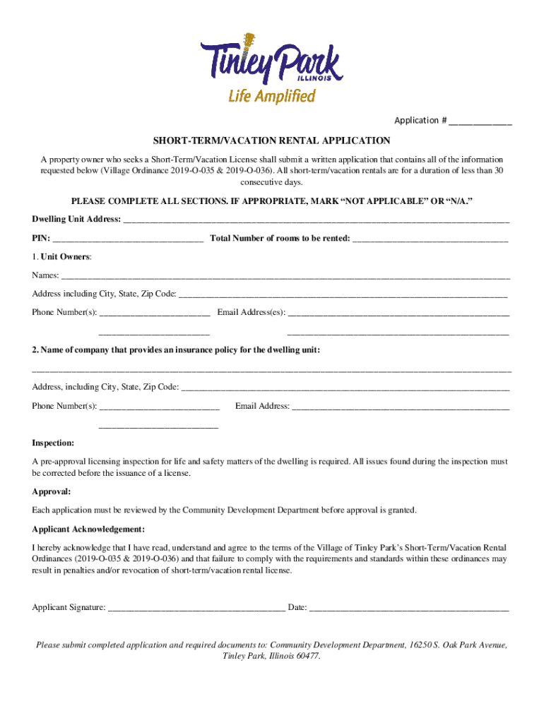 Fillable Online SHORT-TERM/VACATION RENTAL APPLICATION Fax Email Print ...