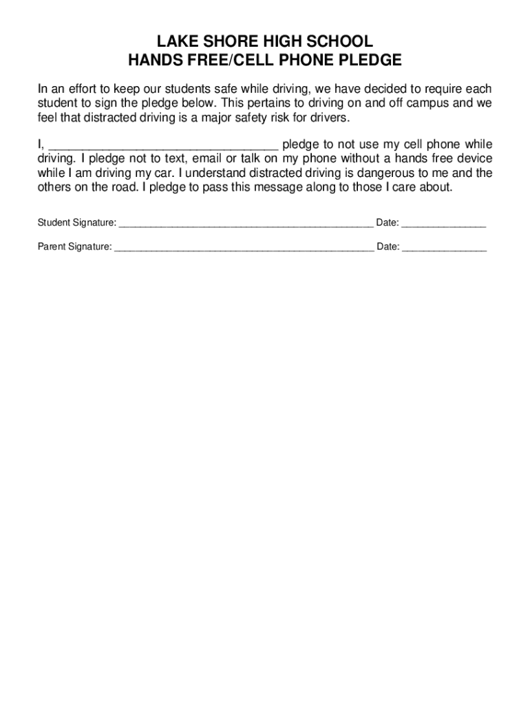 Fillable Online LAKE SHORE HIGH SCHOOL HANDS FREE/CELL PHONE ... Fax ...
