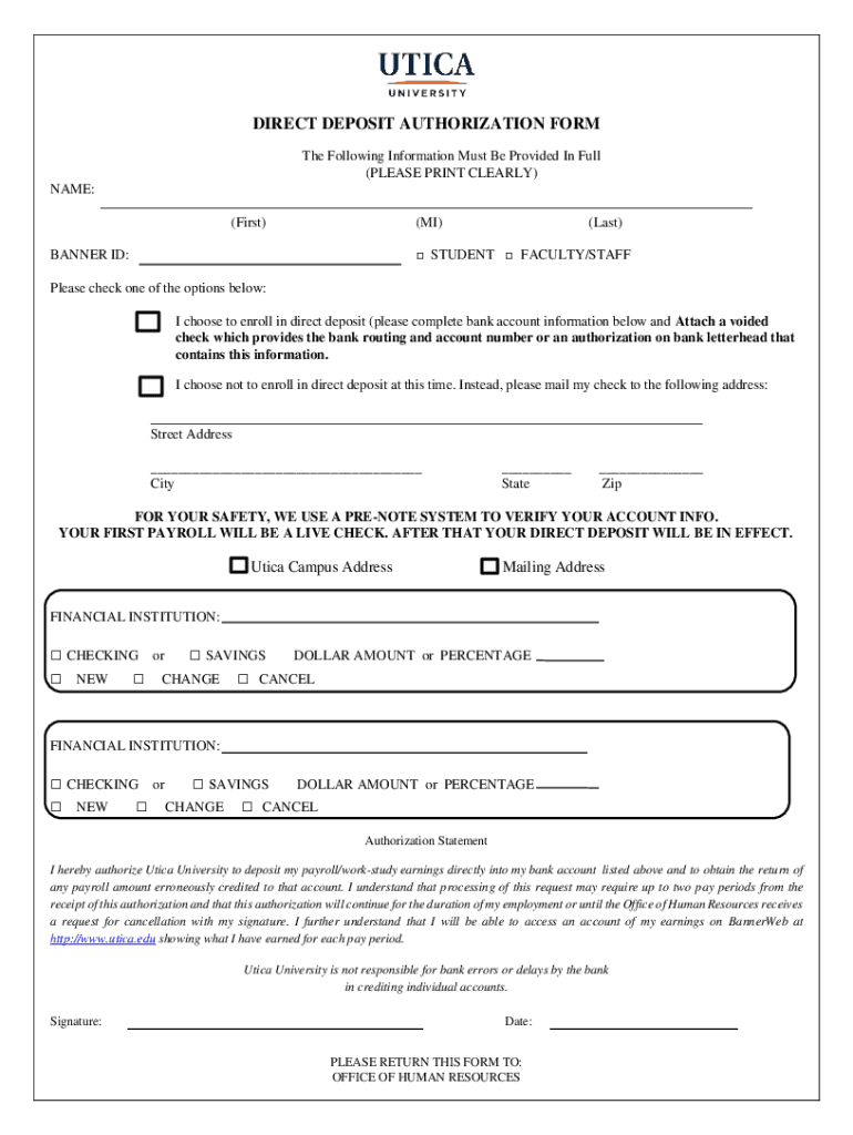 Fillable Online Direct Deposit Authorization Form Eforms Fax Email