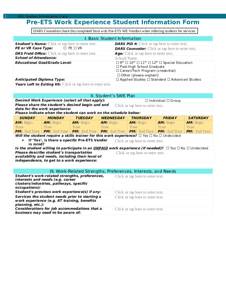 WE Student Ination Doc Template | pdfFiller