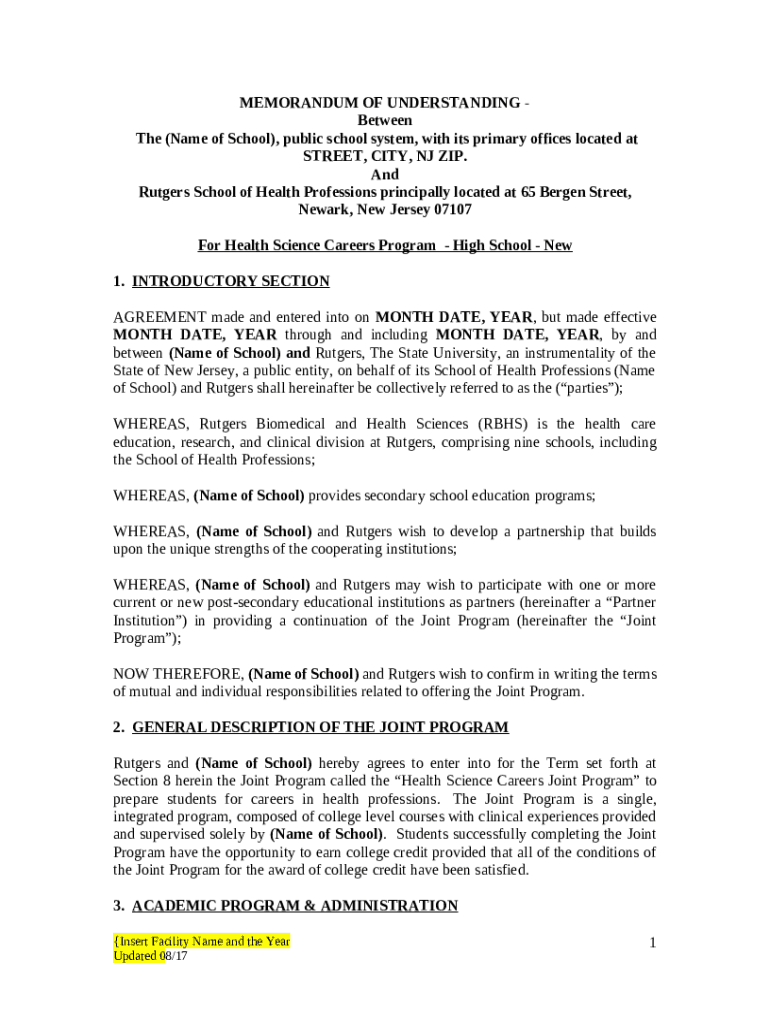 MEMORANDUM OF UNDERSTANDING - Doc Template | pdfFiller