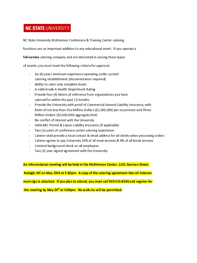 Fillable Online The McKimmon Conference and Training Center at NC State ...