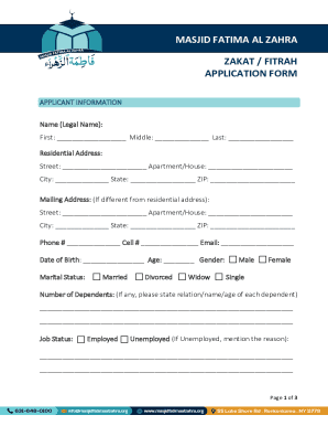 Fillable Online MASJID FATIMA AL ZAHRA ZAKAT / FITRAH APPLICATION FORM ...