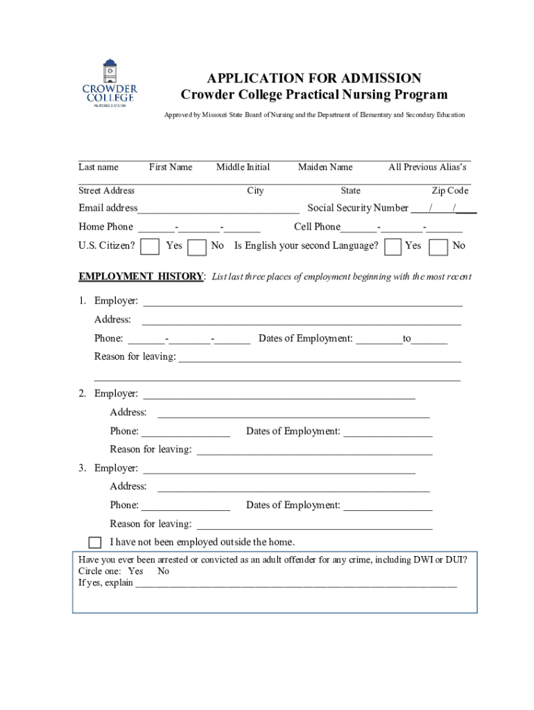 Fillable Online Nursing Application Form Fax Email Print - pdfFiller