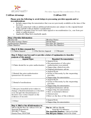 Fillable Online Provider Reconsideration and Dispute Form Instructions ...