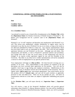 conditional offer letter template for a staff position (ie non-exempt ...