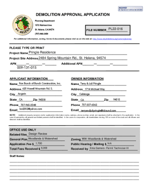Fillable Online DEMOLITION APPROVAL APPLICATION Fax Email Print - pdfFiller