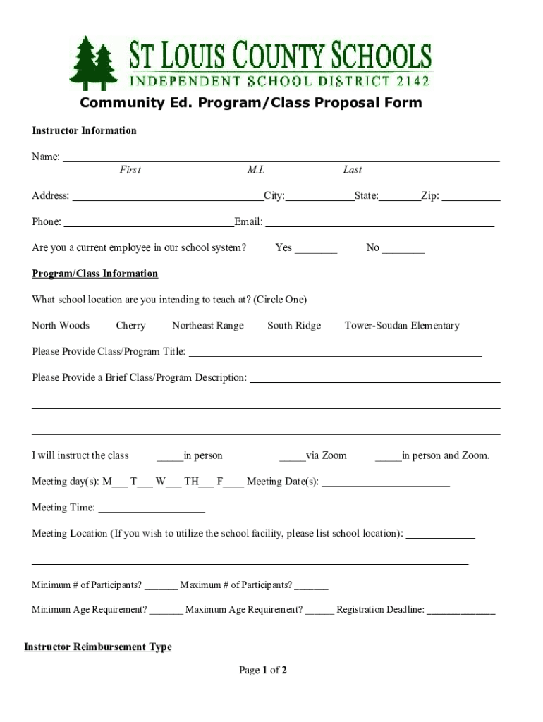 Fillable Online Community Ed. Program/Class Proposal Form Fax Email ...