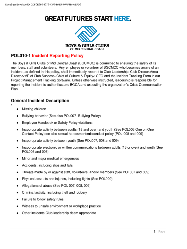 Fillable Online POL010-1 Incident Reporting Policy Fax Email Print ...