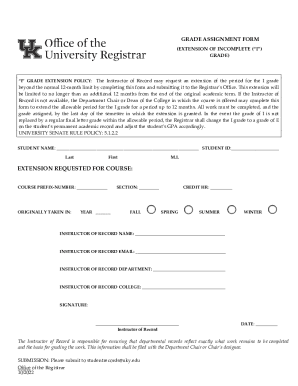 Fillable Online Extension of Incomplete ('I') Grade Form Fax Email ...