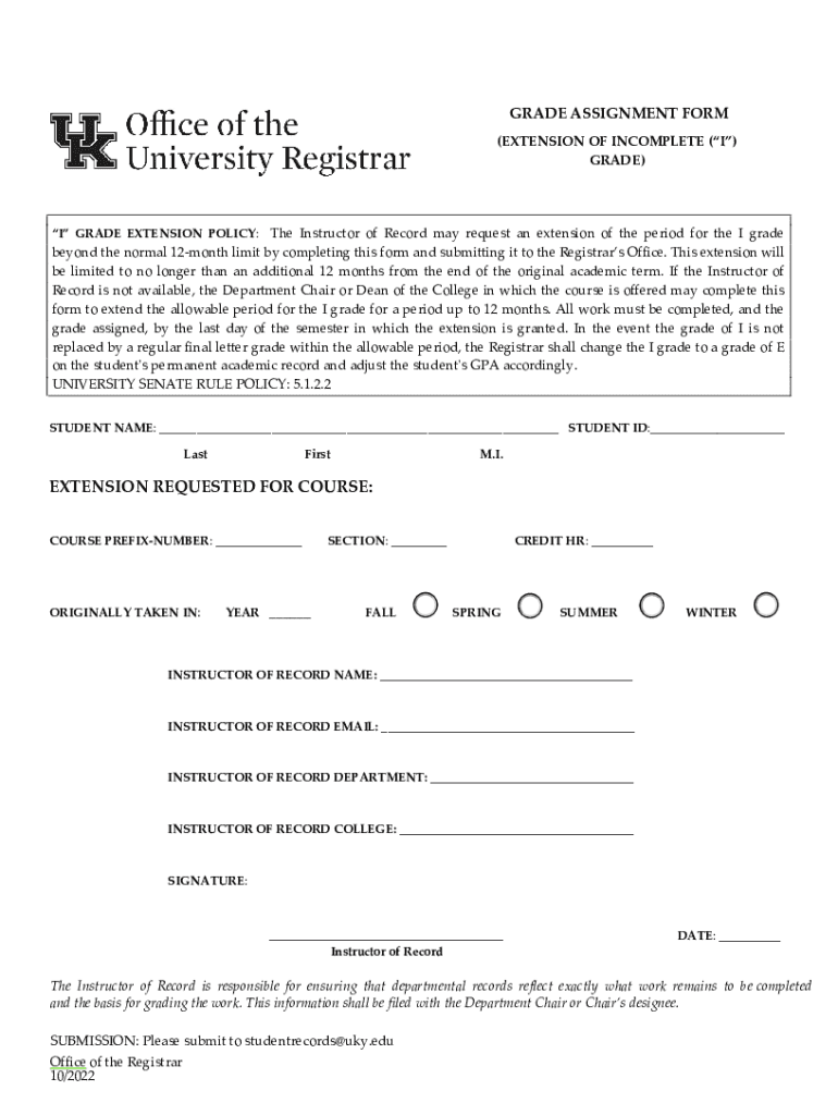 Fillable Online Extension of Incomplete ('I') Grade Form Fax Email ...