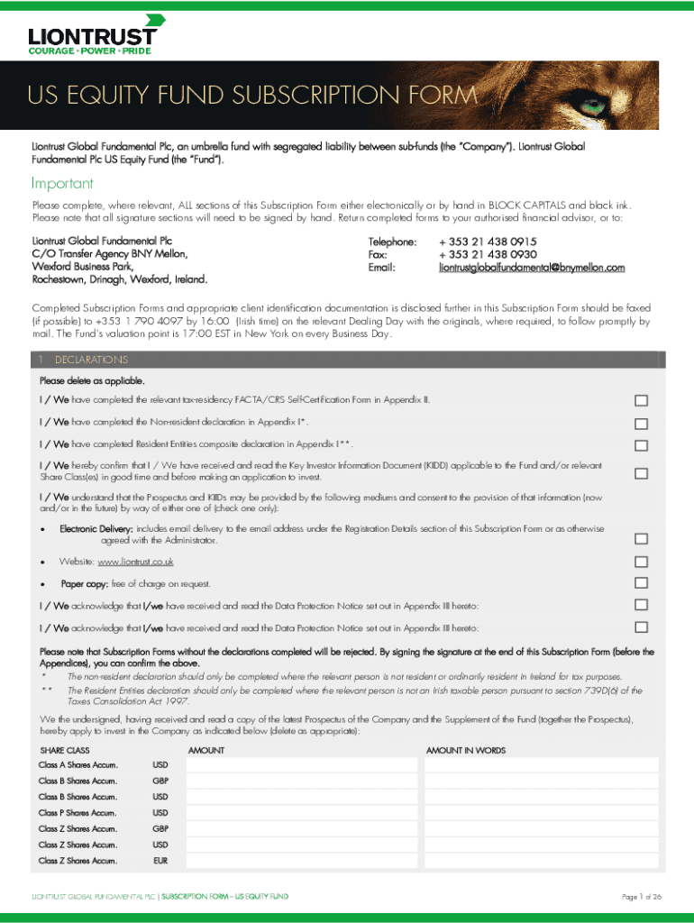 Fillable Online INTERNATIONAL EQUITY FUND SUBSCRIPTION FORM Fax Email ...