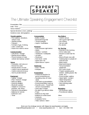 Fillable Online Expert Speaker Handout--Ultimate Speaking Engagement ...