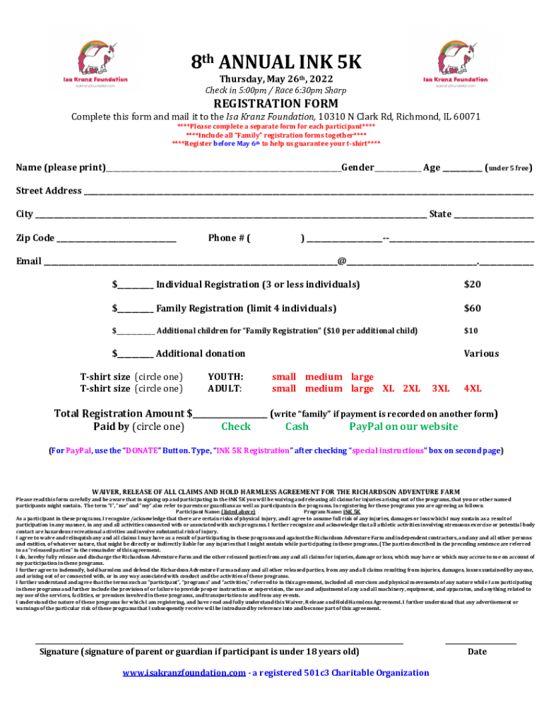 Fillable Online 2022 INK 5K reg form.docx Fax Email Print - pdfFiller