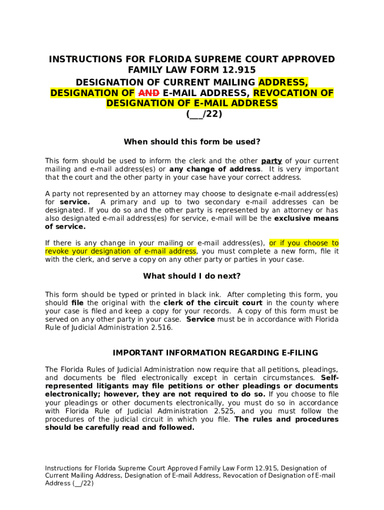 Designation of Current Address and E-mail Address Doc Template | pdfFiller