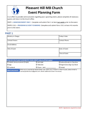 Fillable Online Pleasant Hill MB Church Event Planning Form Fax Email Print - pdfFiller