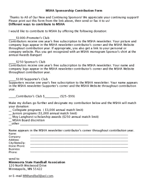 Fillable Online MSHA Sponsorship Contribution Form Fax Email Print ...