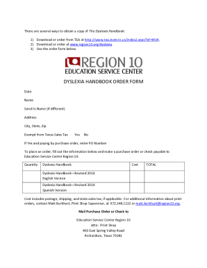 Fillable Online DYSLEXIA HANDBOOK ORDER FORM Fax Email Print - pdfFiller