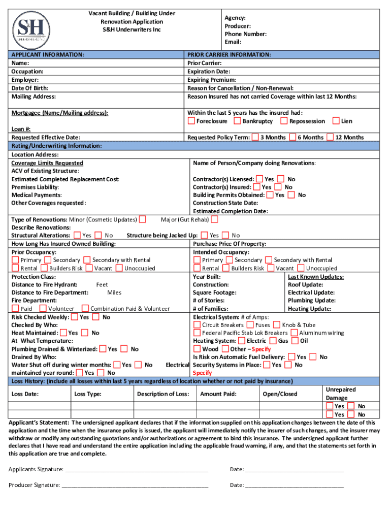 Fillable Online Vacant Building Supplement Application Fax Email Print - pdfFiller