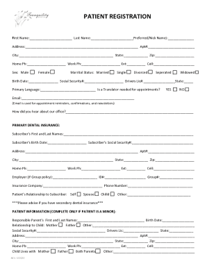 Fillable Online PATIENT REGISTRATION - Tranquility Dental Fax Email Print - pdfFiller