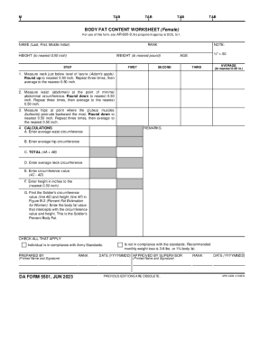 Fillable Online armypubs army BODY FAT CONTENT WORKSHEET (Female), Part ...