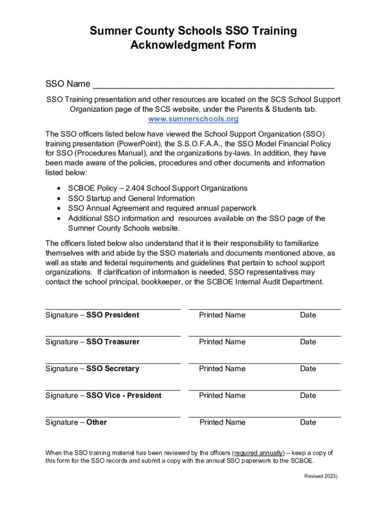 Fillable Online SSO Training Acknowledgment Form Fax Email Print ...