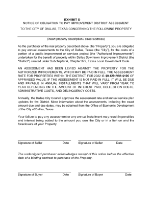 Fillable Online EXHIBIT D NOTICE OF OBLIGATION TO PAY IMPROVEMENT ...