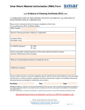 Fillable Online Smar Return Material Authorization (RMA) Form Fax Email ...