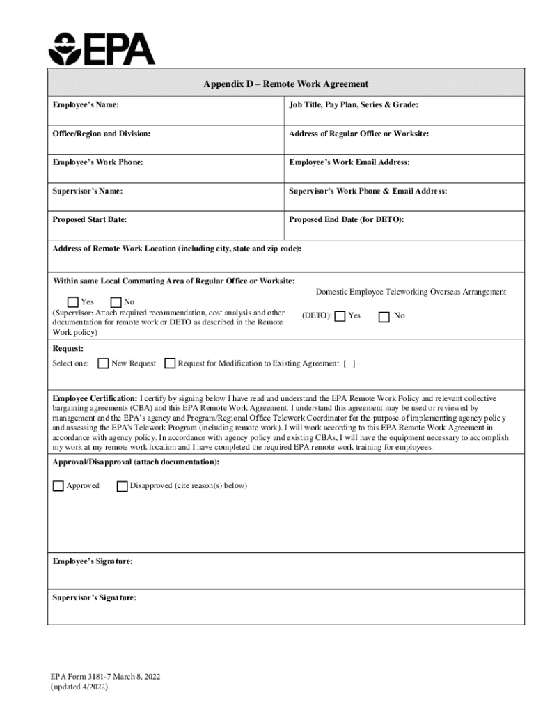 Fillable Online Remote Work Safety Checklist: EPA Form 3181-8 Fax Email ...