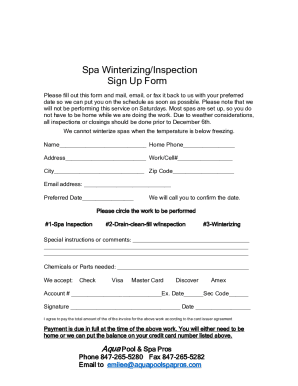Fillable Online Spa Inspection Sign Up Form Fax Email Print - pdfFiller