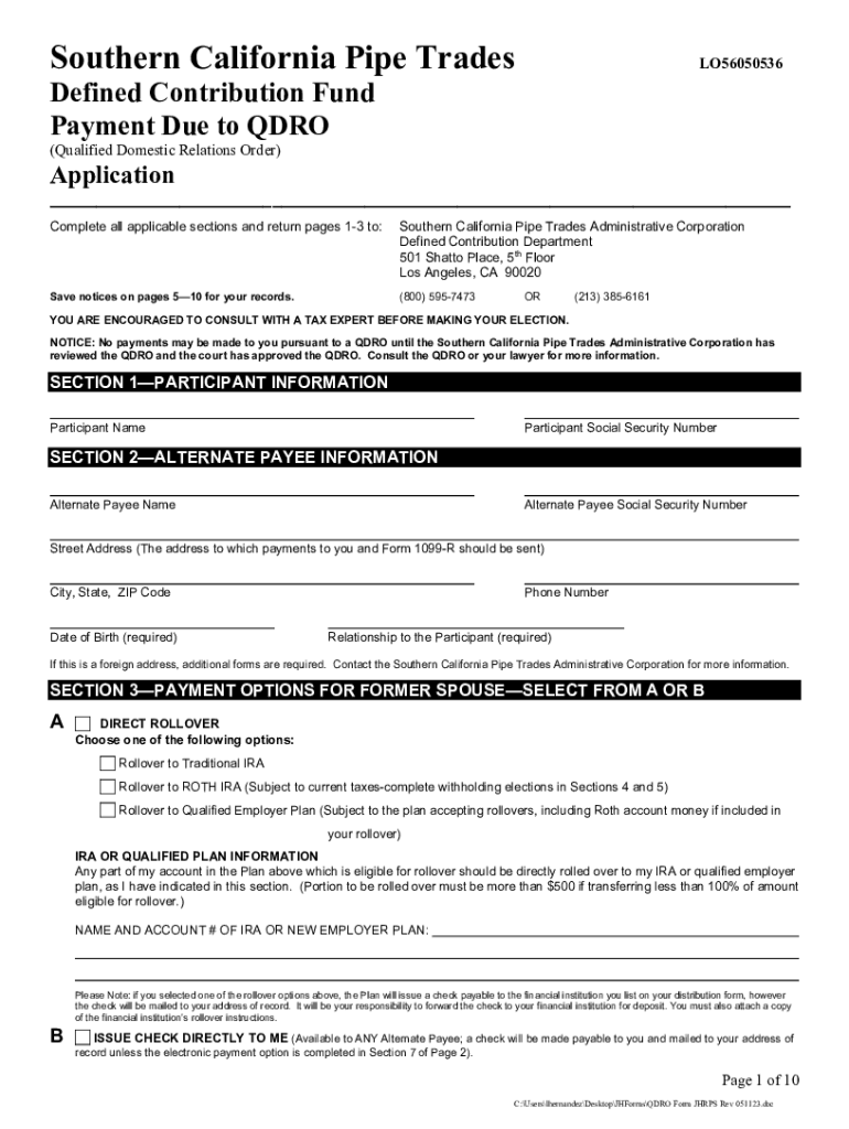 Fillable Online QDRO Form JHRPS Rev 051123 Fax Email Print - pdfFiller