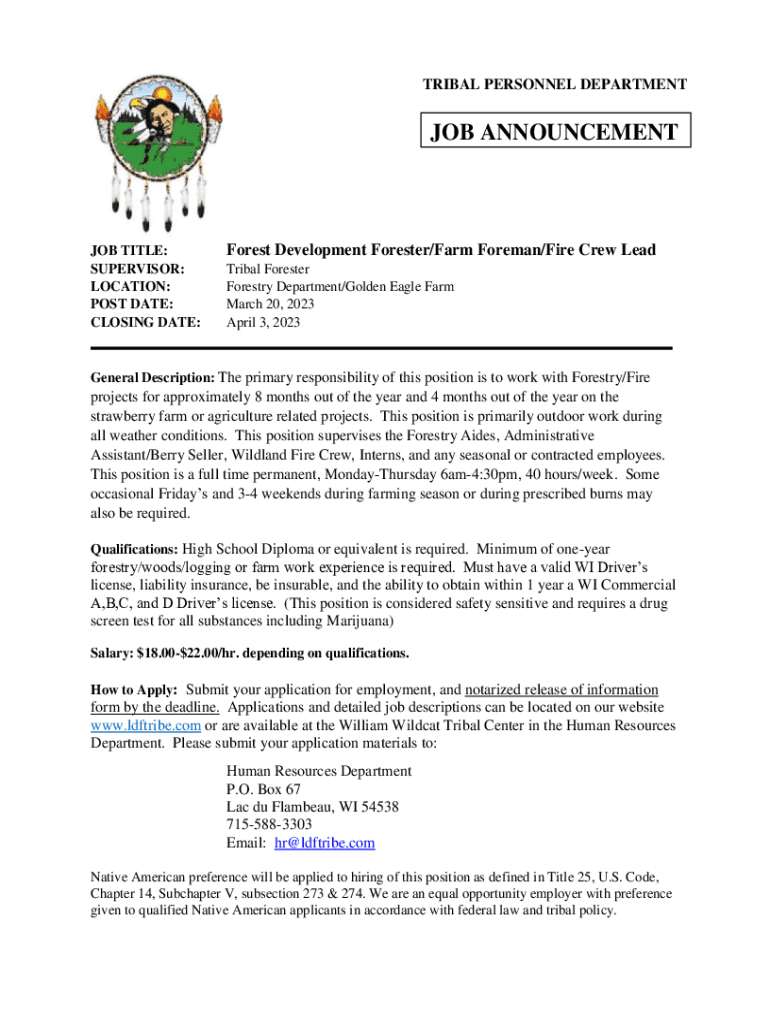 Fillable Online Forestry and Timber Career OpportunitiesUS Forest ...