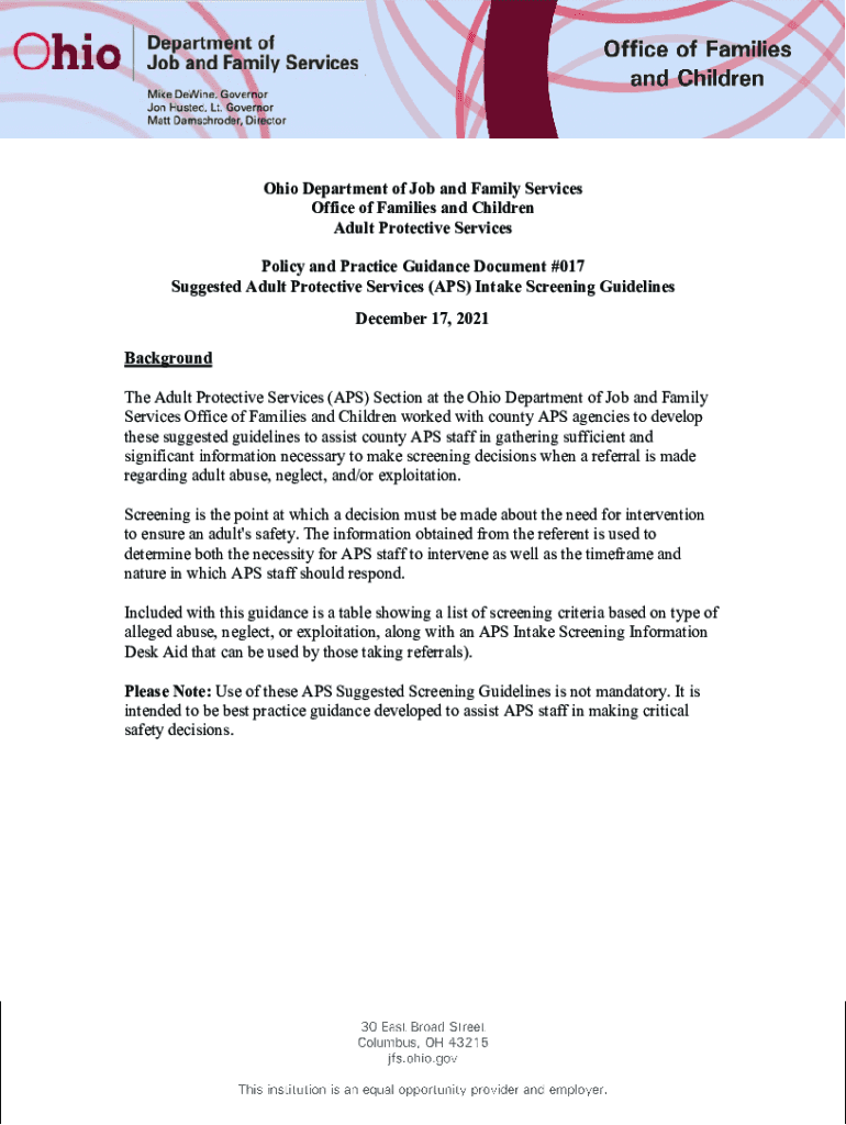 Fillable Online jfs ohio Office of Families and ChildrenOhio Department ...