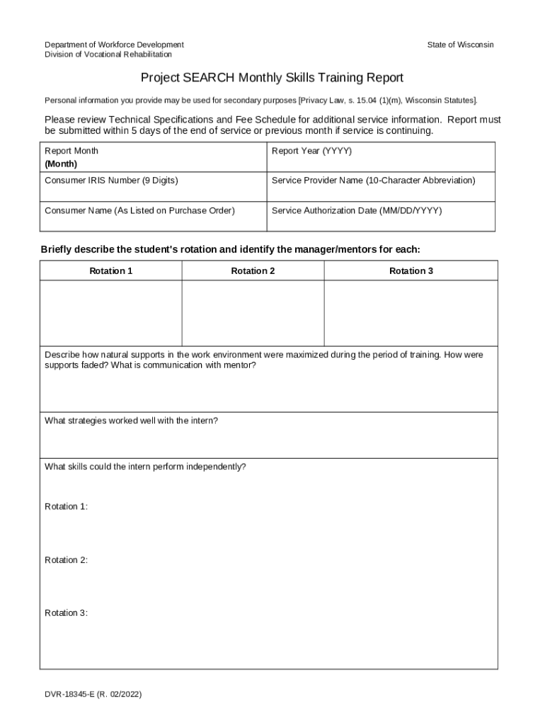 DVR-18345-E, Project SEARCH Monthly Skills Training Report. The Project ...