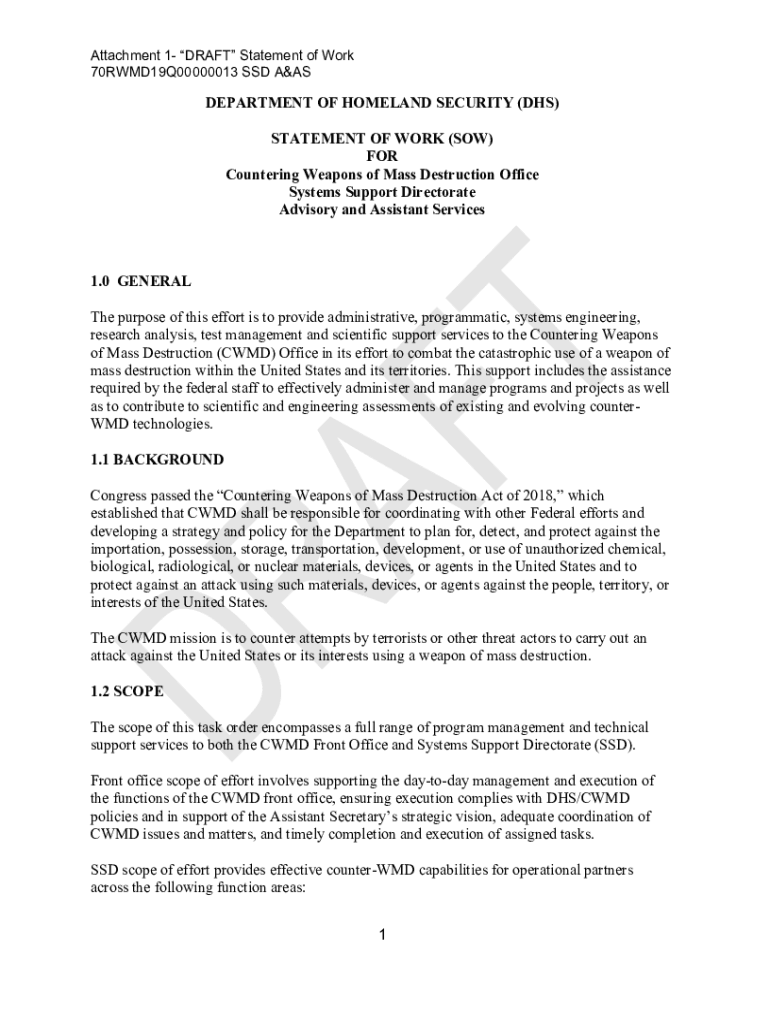 Fillable Online Attachment B EXHIBIT A: STATEMENT OF WORK Project ...