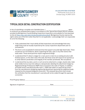 Fillable Online TYPICAL DECK DETAIL CONSTRUCTION CERTIFICATION Fax Email Print - pdfFiller