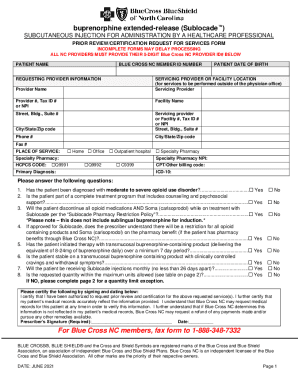 Fillable Online Prior Authorization Criteria - SUBLOCADE ( ... Fax ...