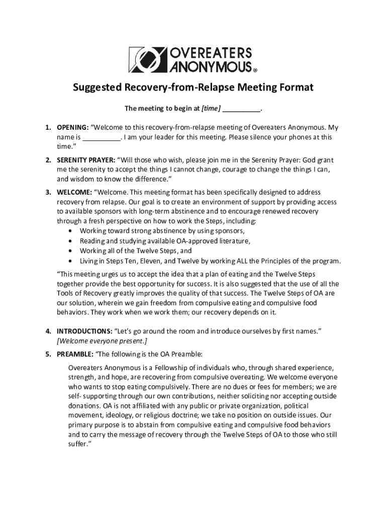 Fillable Online Overeaters Anonymous Region III Convention & Assembly ...