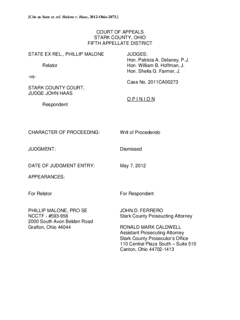 Fillable Online State ex rel. Malone v. Haas Fax Email Print - pdfFiller