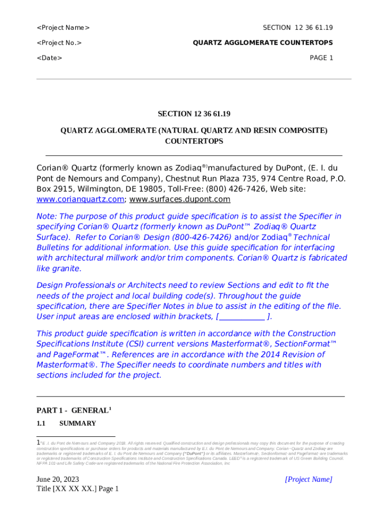 DuPont Zodiaq to be Re-named Corian Quartz and ... Doc Template | pdfFiller
