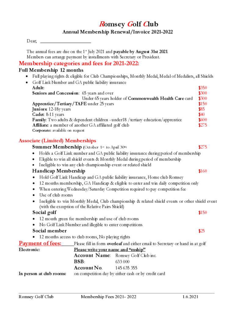 Fillable Online Green fees from 1st July All day... - Romsey Golf Club ...