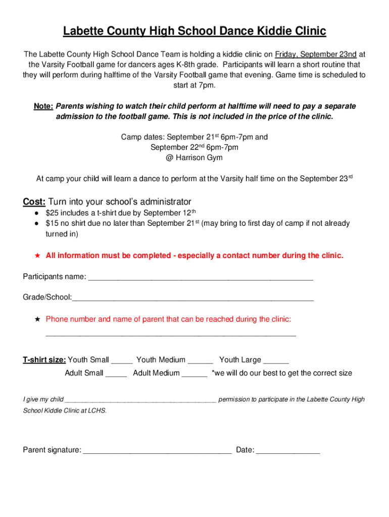 Fillable Online Labette County High School Dance Kiddie Clinic Fax Email Print - pdfFiller