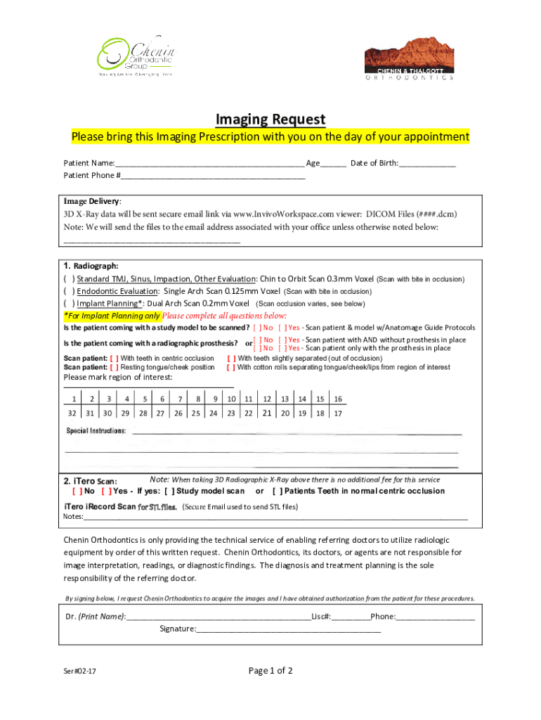 Fillable Online Imaging Request Thalgott Fax Email Print - pdfFiller